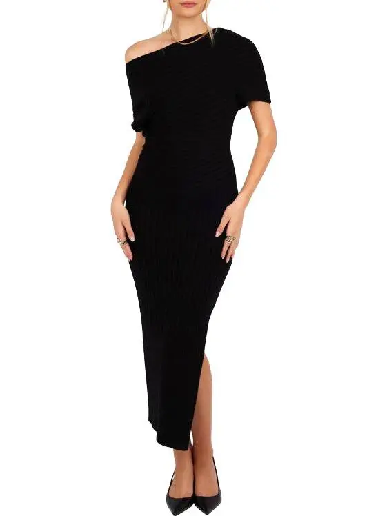 PETAL & PUP Otis Ribbed Midi Dress - Black