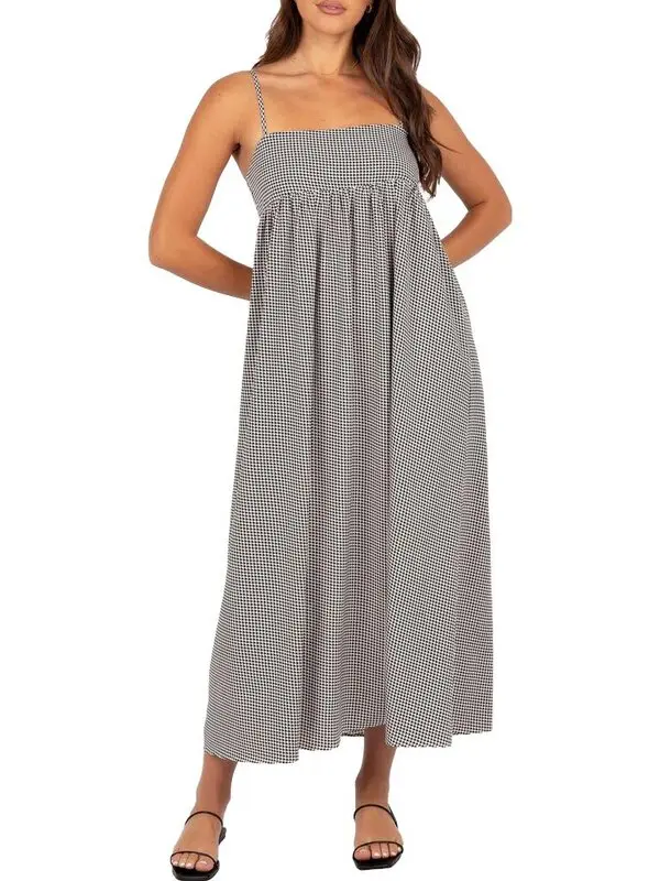 PETAL & PUP Andy Houndstooth Maxi Dress - Herringbone