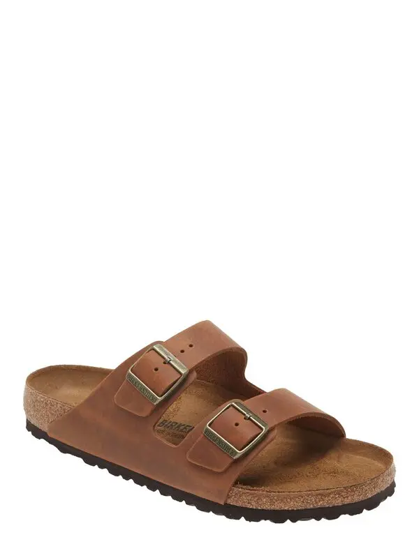 BIRKENSTOCK Arizona Soft Slide Sandal - Cognac Oiled Leather