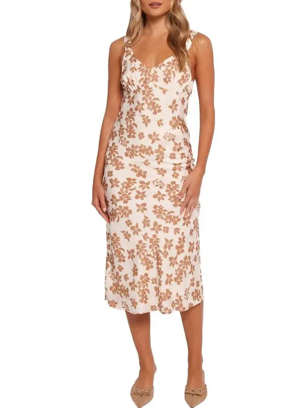 PETAL & PUP Franny Floral Print Midi Dress - Cream Brown Floral