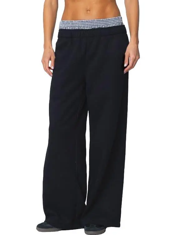 EDIKTED Gingham Boxer Detail Sweatpants - Black