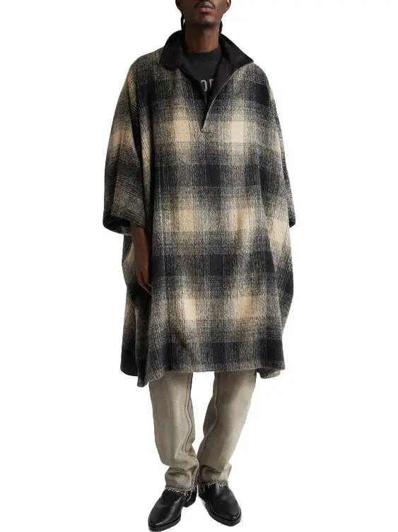 Fear Of God Plaid Poncho Pullover With Leather Collar - Black/ Cream