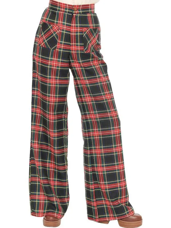 SMAK PARLOUR 1960s Wide Leg Trousers - Black & Red Plaid