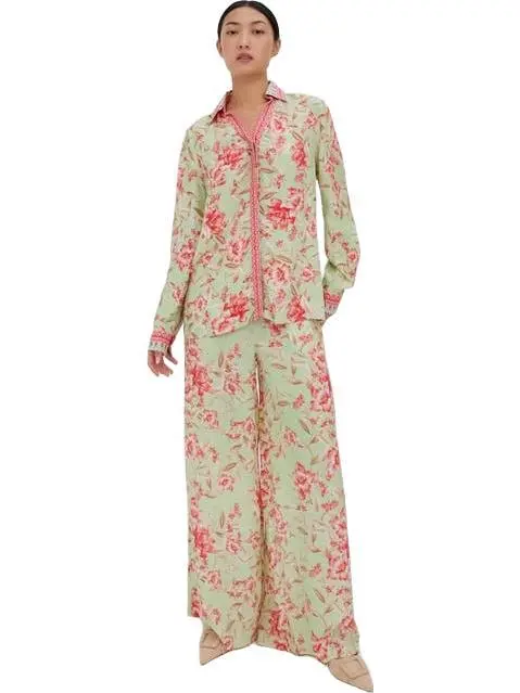 RAISHMA Floral Long-sleeve Button-up Shirt - Green