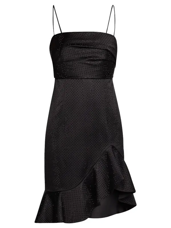 UNGARO Rhinestone Embellished Satin Dress - Black