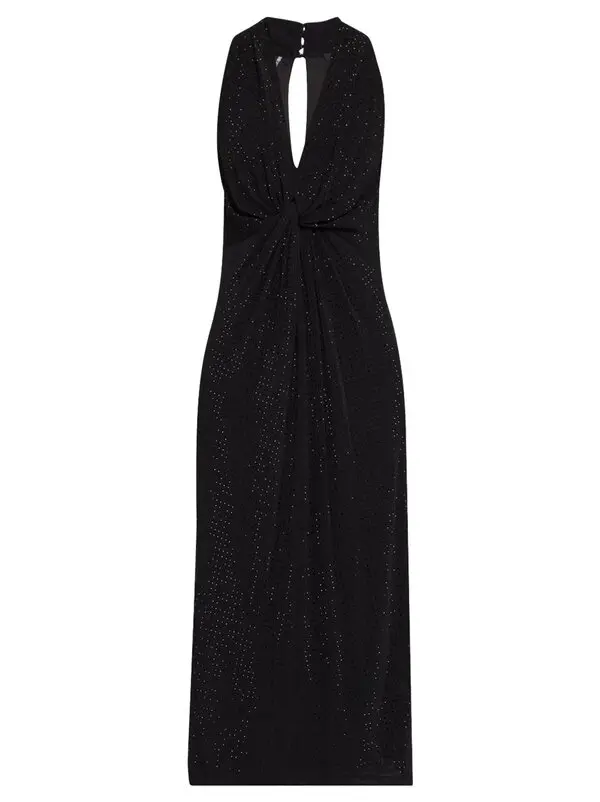UNGARO Twist-front Rhinestone Midi Dress - Black
