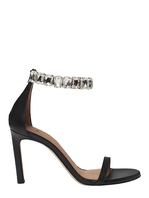 Hugo Boss Rhinestone-embellished Leather Heeled Sandals - Black