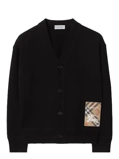Burberry Check Label Wool Cardigan - Black