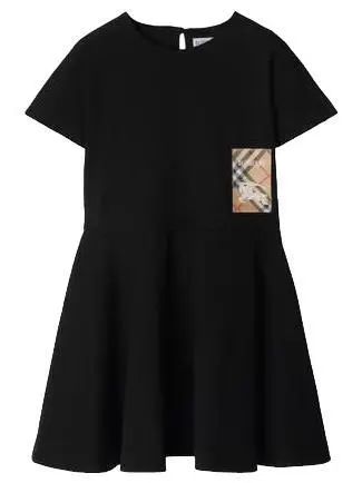 Burberry Check Label Cotton Dress - Black