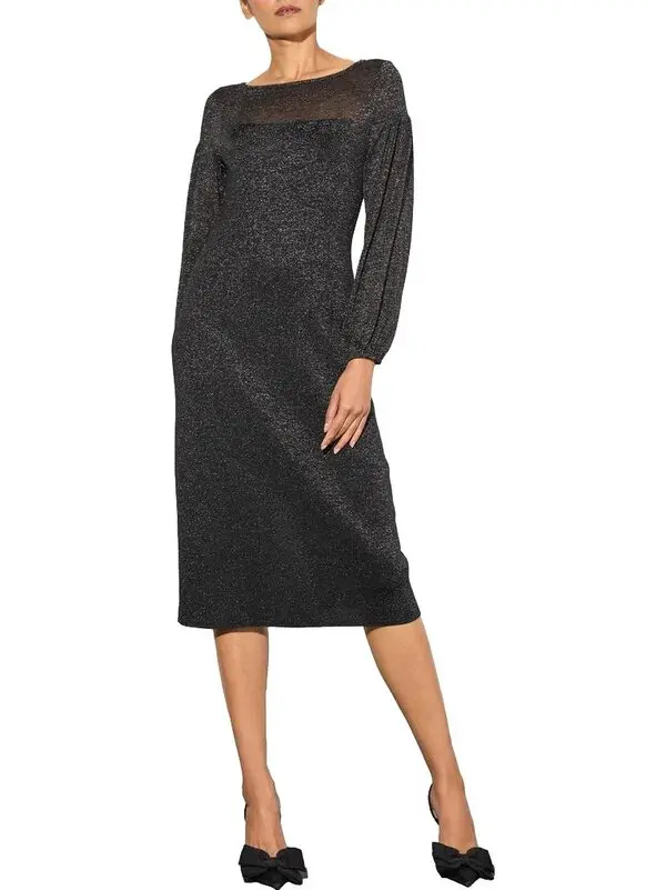 Ming Wang Heritage Fit Metallic Sheath Dress - Black/ Gunmetal