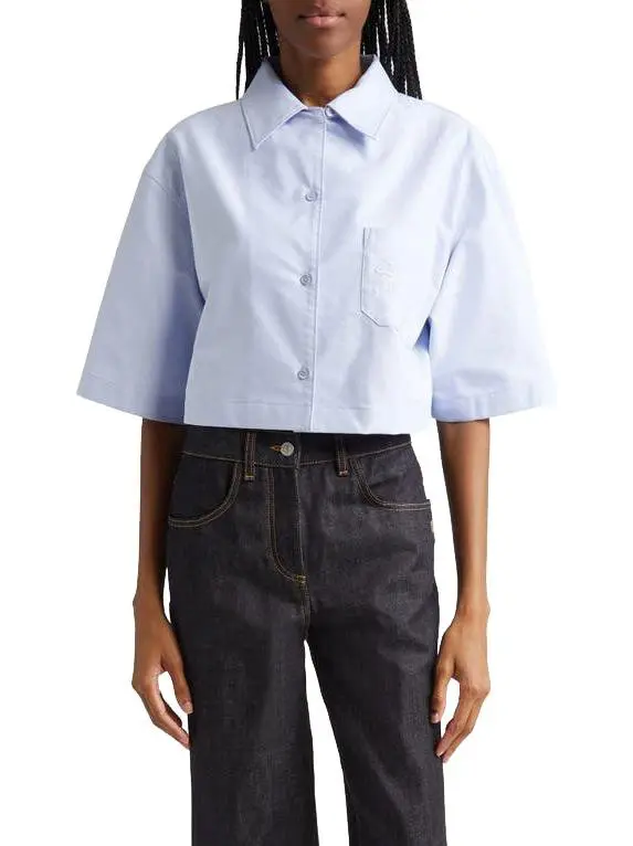 Givenchy Crop Cotton Oxford Shirt - Baby Blue