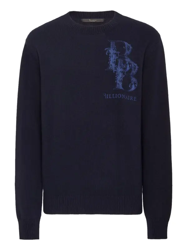 BILLIONAIRE Logo-embroidered Crew-neck Jumper - Blue
