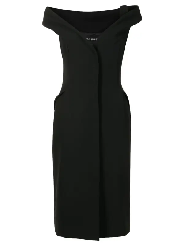 GLORIA COELHO Off-shoulder Midi Dress - Black