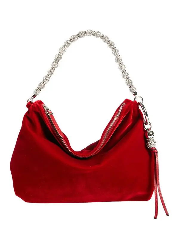 JIMMY CHOO Callie Velvet Handbag - Ruby Red/ Silver