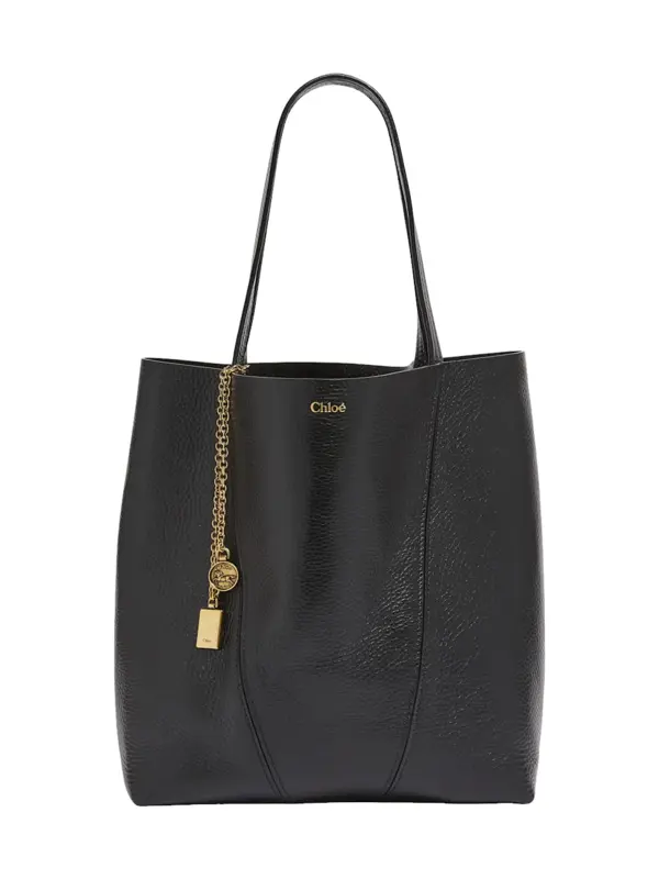 Chloé Spin Medium Leather Tote Bag - Black