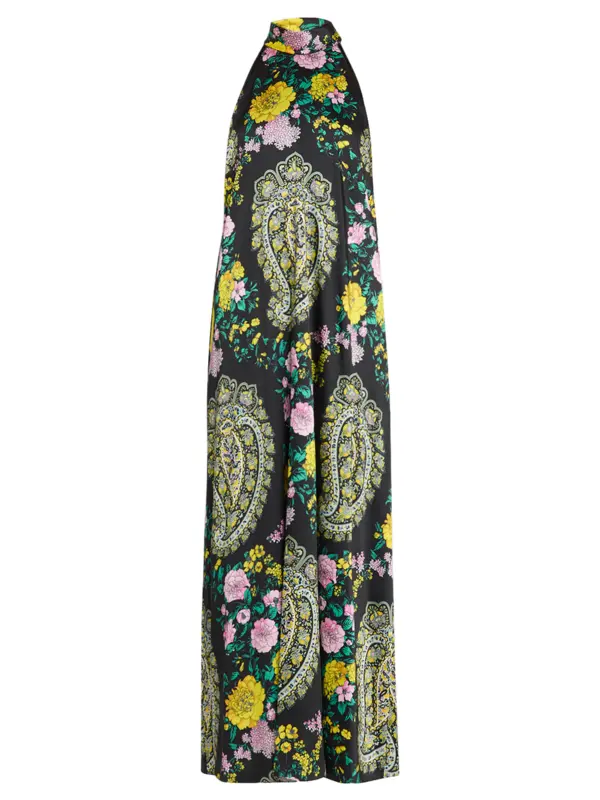 Kobi Halperin Genesis Paisley Maxi Halter Dress - Black Multi