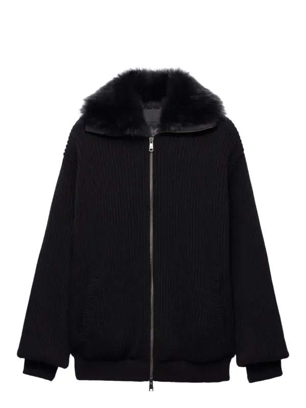 Prada Faux-fur Collar Cardigan - Black