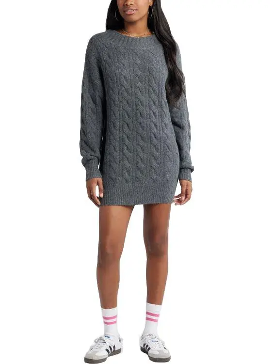 Bp. Cable Knit Long Sleeve Sweater Dress - Grey Medium Charcoal Heather