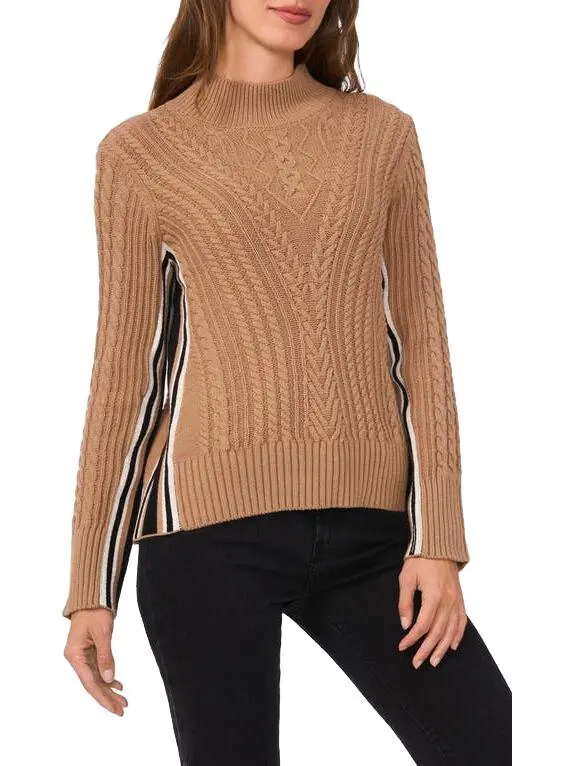 Halogen Mixed Cable Knit Mock Neck Sweater - Amphora