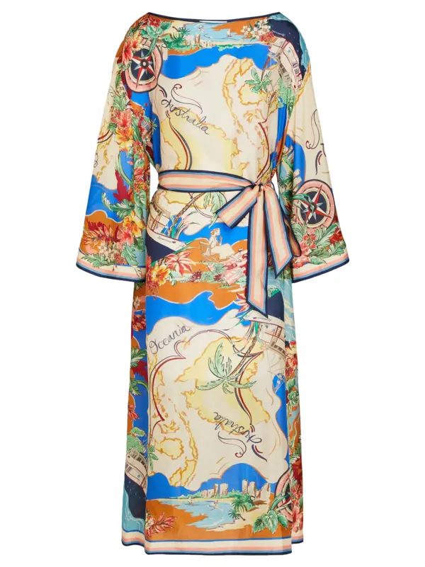 Zimmermann Belted Printed Silk Midi Dress - Beige