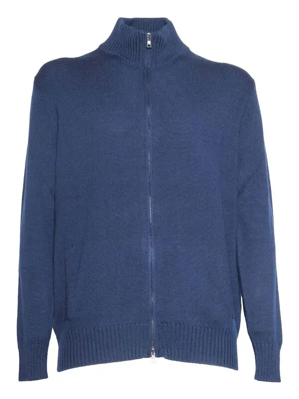 BALLANTYNE T Neck Zipped Cardigan - Blue