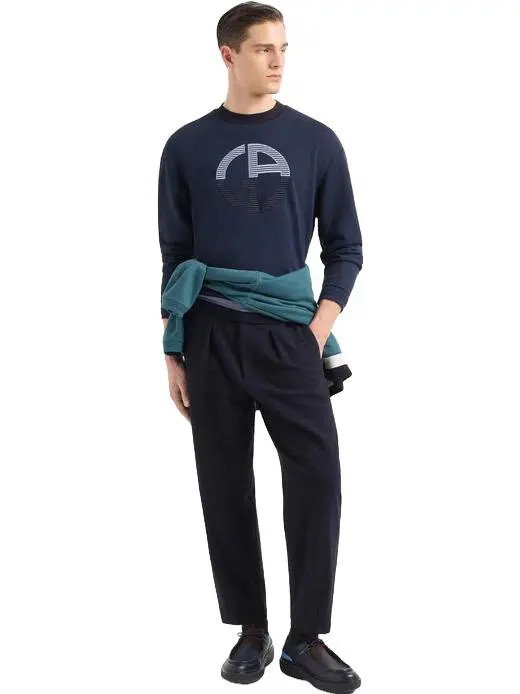 Giorgio Armani Cotton And Cashmere Crew-neck Sweatshirt With Logo - Blue