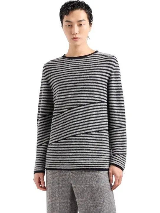Giorgio Armani Crew-neck Jumper In Virgin Wool, Cashmere And Bouclé Silk - Stripe