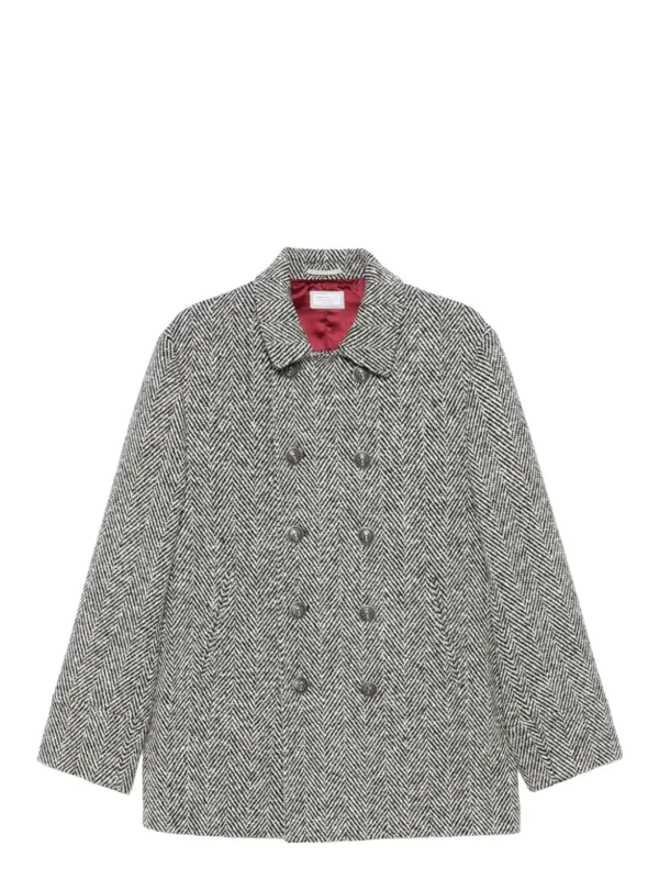Brunello Cucinelli Chevron Virgin Wool Pea Coat - Black