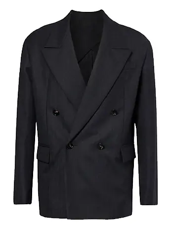 Bottega Veneta Peak-lapel Double-breasted Wool Jacket - Black Dark Blue