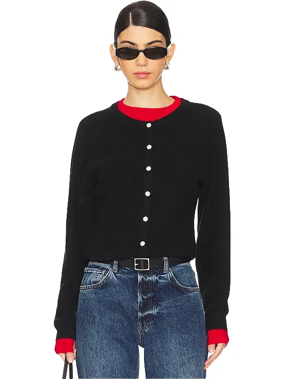 Line & Dot Hutch Double Layer Sweater - Black & Red