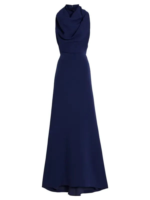 Badgley Mischka Draped Crepe Gown - Navy