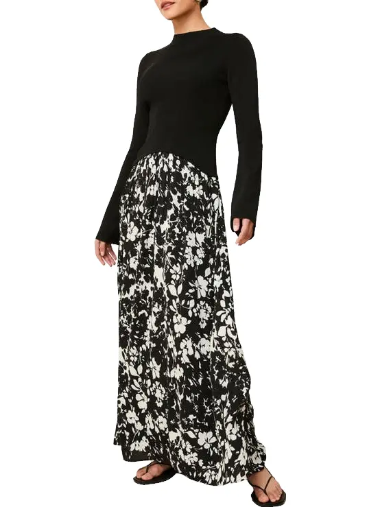 Solid & Striped The Soglio Long Sleeve Maxi Dress - Black & White Floral