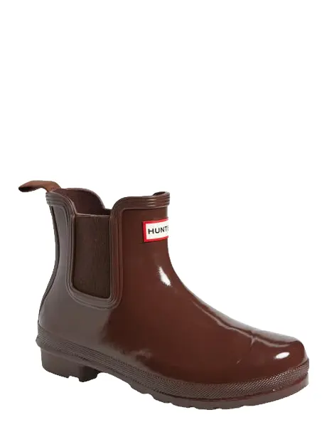 Hunter Original Gloss Waterproof Chelsea Boot - Brown Bolt