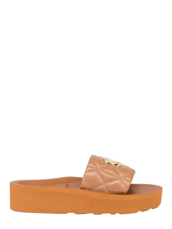 Moschino Quilted Leather Slides - Brown
