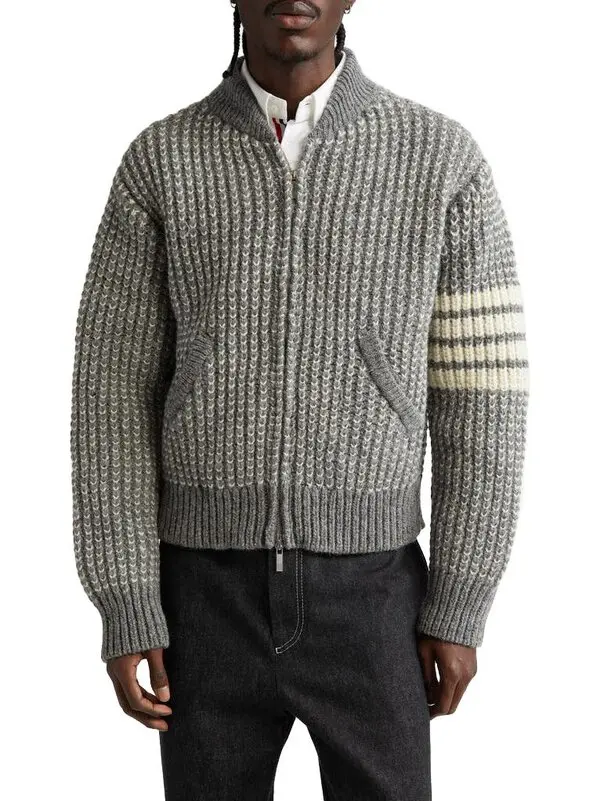 Thom Browne Wool Bomber Cardigan - Medium Grey