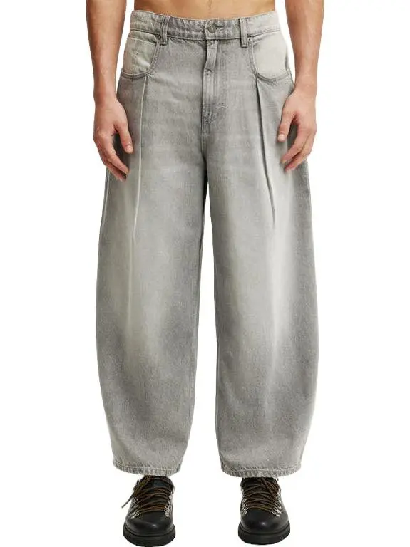 COTTON ON Baggy Balloon Rigid Denim Jeans - Pleat Shady Grey