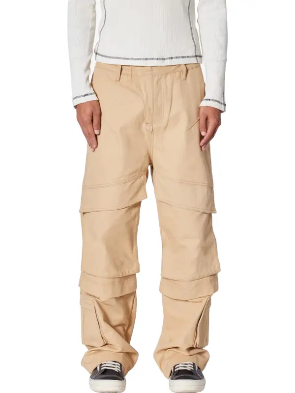 Mnml Baggy Slanted Pocket Cargo Pants - Khaki