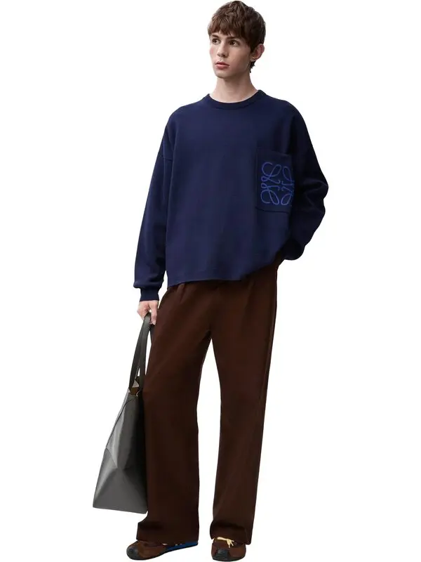 Loewe Anagram Pocket Cotton-blend Sweater - Navy Blue