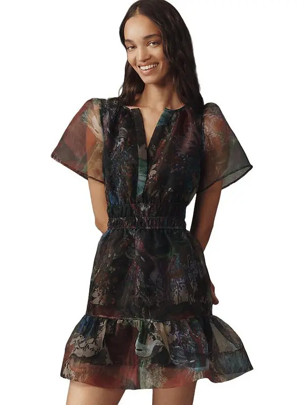 THE SOMERSET COLLECTION BY ANTHROPOLOGIE The Somerset Mini Dress: Organza Edition - Burgundy