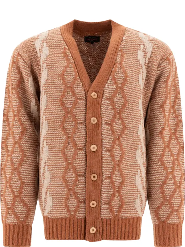BEAMS Jacquard Cardigan - Brown