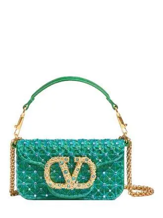 Valentino Garavani Locò Small Shoulder Bag Embroidered With Jewel Logo - Red