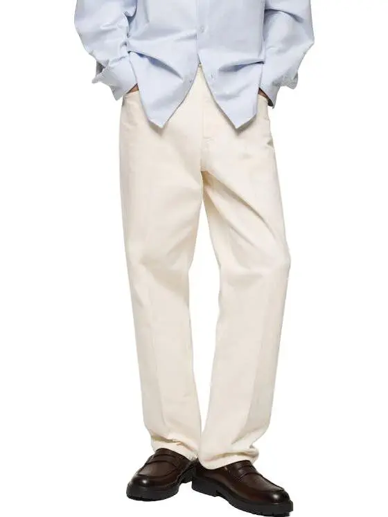 Mango Creased Relaxed Fit Jeans - Ecru