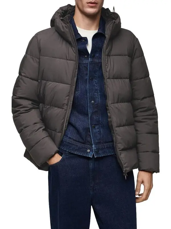 Mango Thermoregulating Water Repellent Hooded Puffer Jacket - Grey