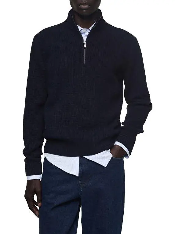 Mango Mock Neck Quarter Zip Sweater - Dark Navy