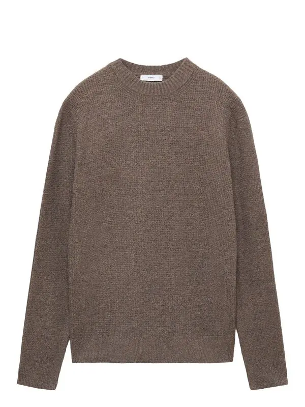 Mango Waffle Texture Crewneck Sweater - Brown