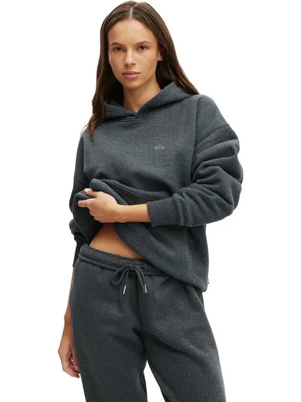 Cotton:on Active Plush Premium Graphic Hoodie - Dark Grey Marle Wellness