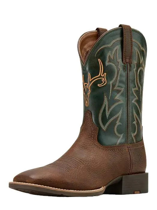 Ariat Sport Outdoor Square Toe Cowboy Boot - Brown Oiled Rowdy/tack Green