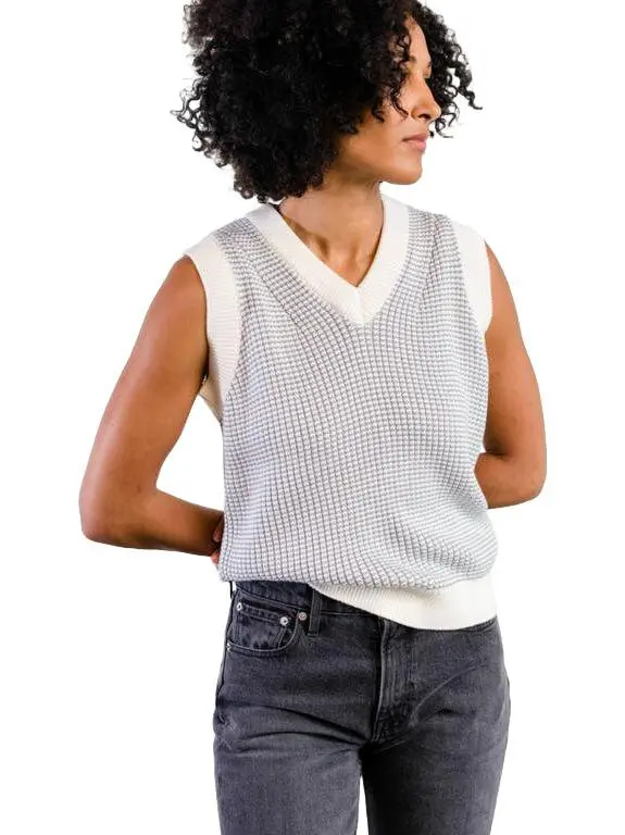 ABLE Liza V-neck Sweater Vest - Slate Blue/almond Stripe