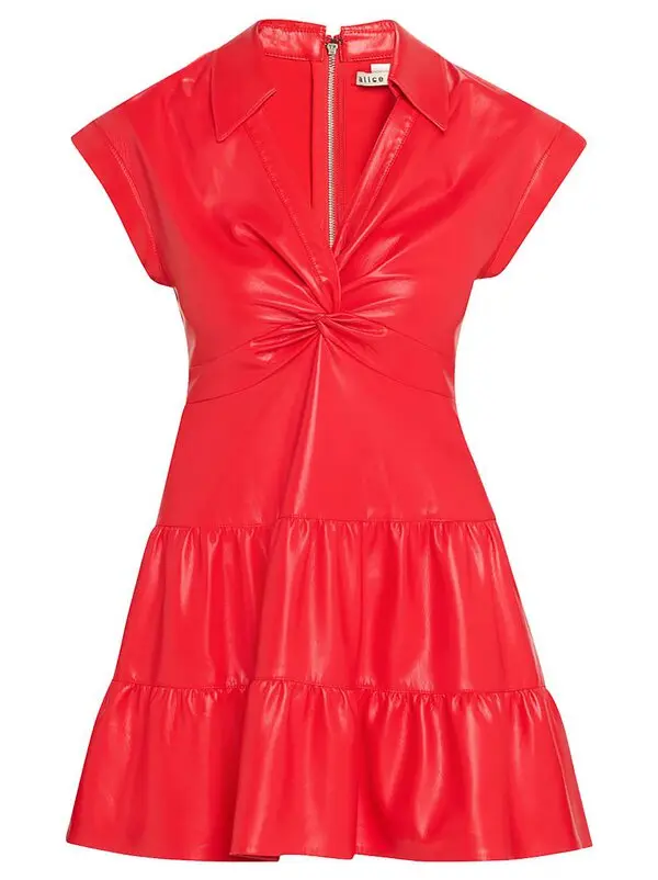 Alice + Olivia Mila Vegan Leather Mini Dress - Bright Ruby