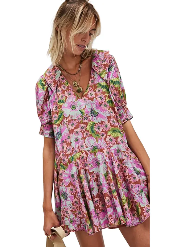 Free People Moon Chaser Mini Dress - Chestnut Combo